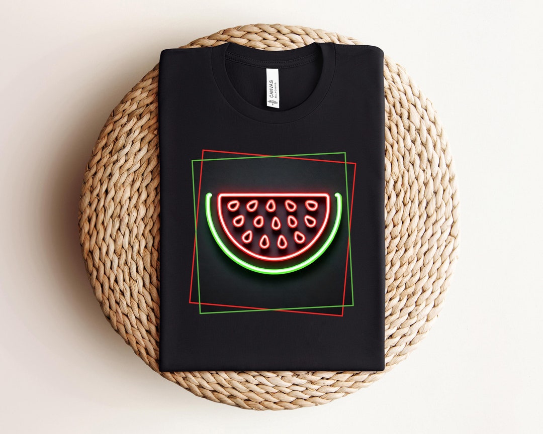 Neon Light Watermelon, Glowing Retro Graphic Tee, Retro Summer T Shirt ...