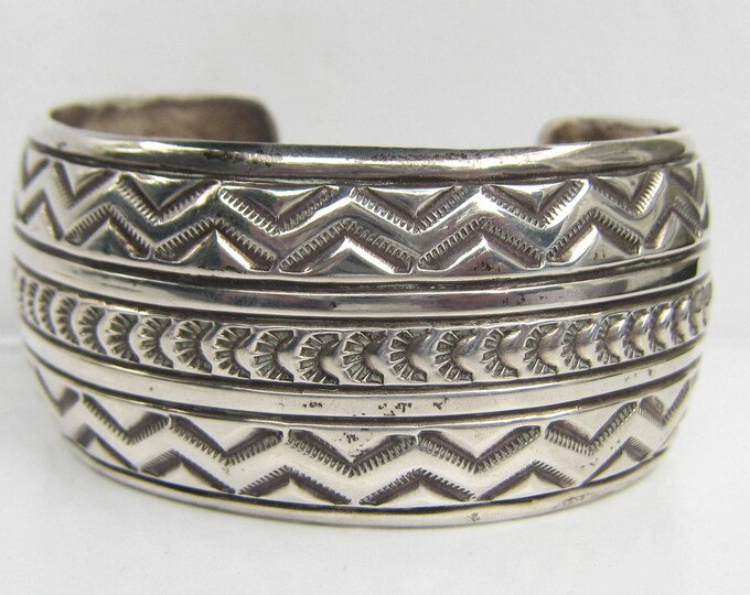 Native American Jefferson Lee Navajo Sterling Silver Hand Stamped Wide ...