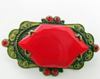 Red stone brooch | Etsy