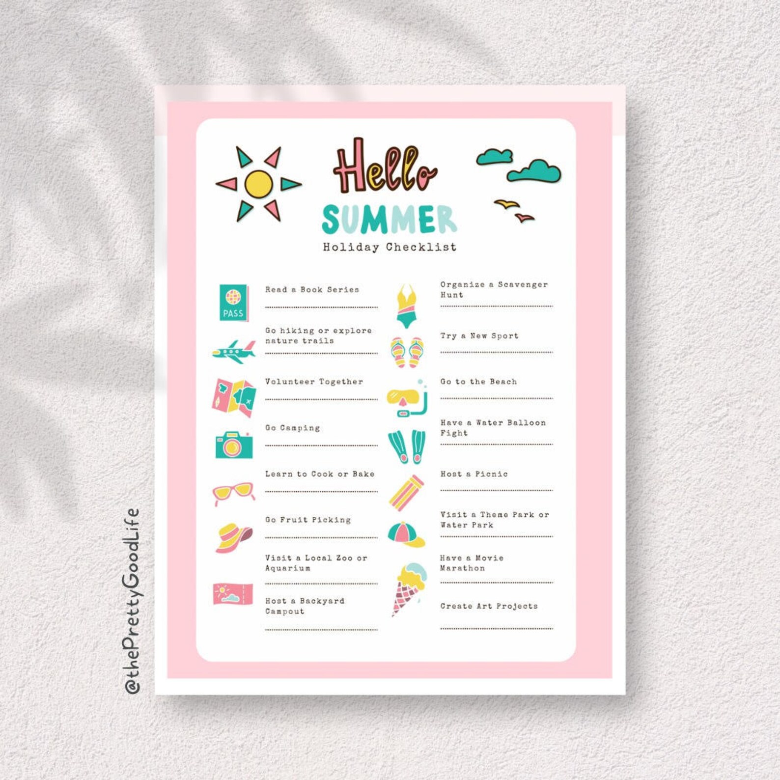Printable Summer Activity List, Kids and Teens Summer Bucket List ...