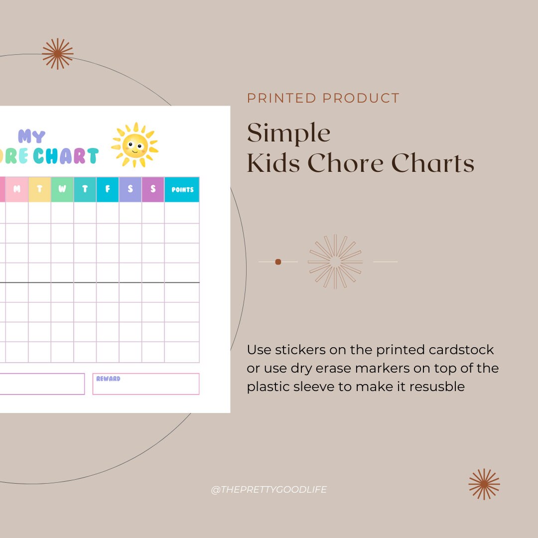 Reusable Kids Chore Chart Printed on Cardstock, Best for Young Children ...