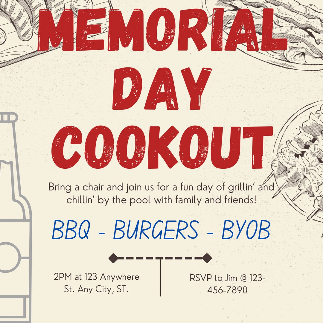 Memorial Day Evites for Cookout / BBQ / Poolside / Grilling - Etsy