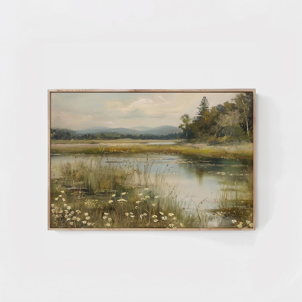 Spring Wildflower Field Landscape Painting, Spring Print, Vintage ...