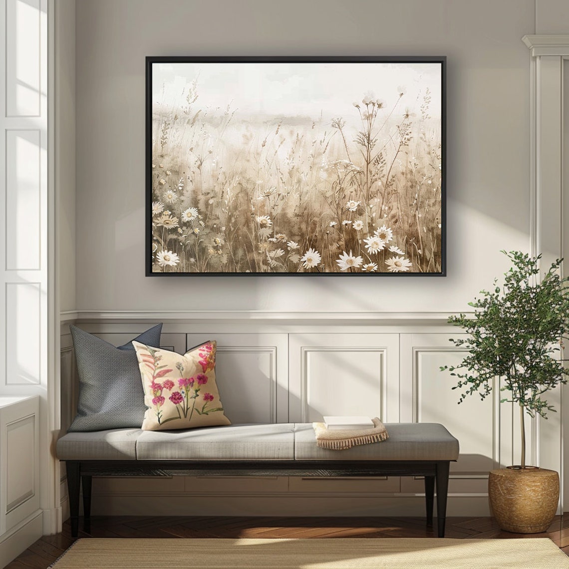 Spring Wildflower Field, Flower Meadow, Rustic Art, Countryside, Warm ...