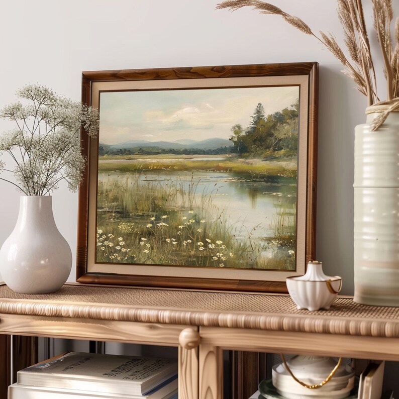 Spring Wildflower Field Landscape Painting, Spring Print, Vintage ...