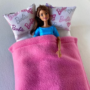Barbie Doll 12 Inch Doll Bedding Set Comforter Pillows Fleece Blanket ...