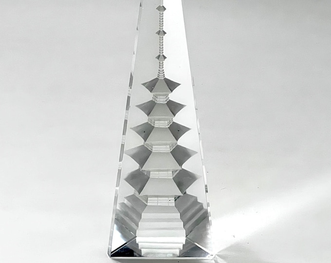 HOYA Reverse Cut Lead Crystal Obelisk, Large Glass Pagoda Spire, Rare ...