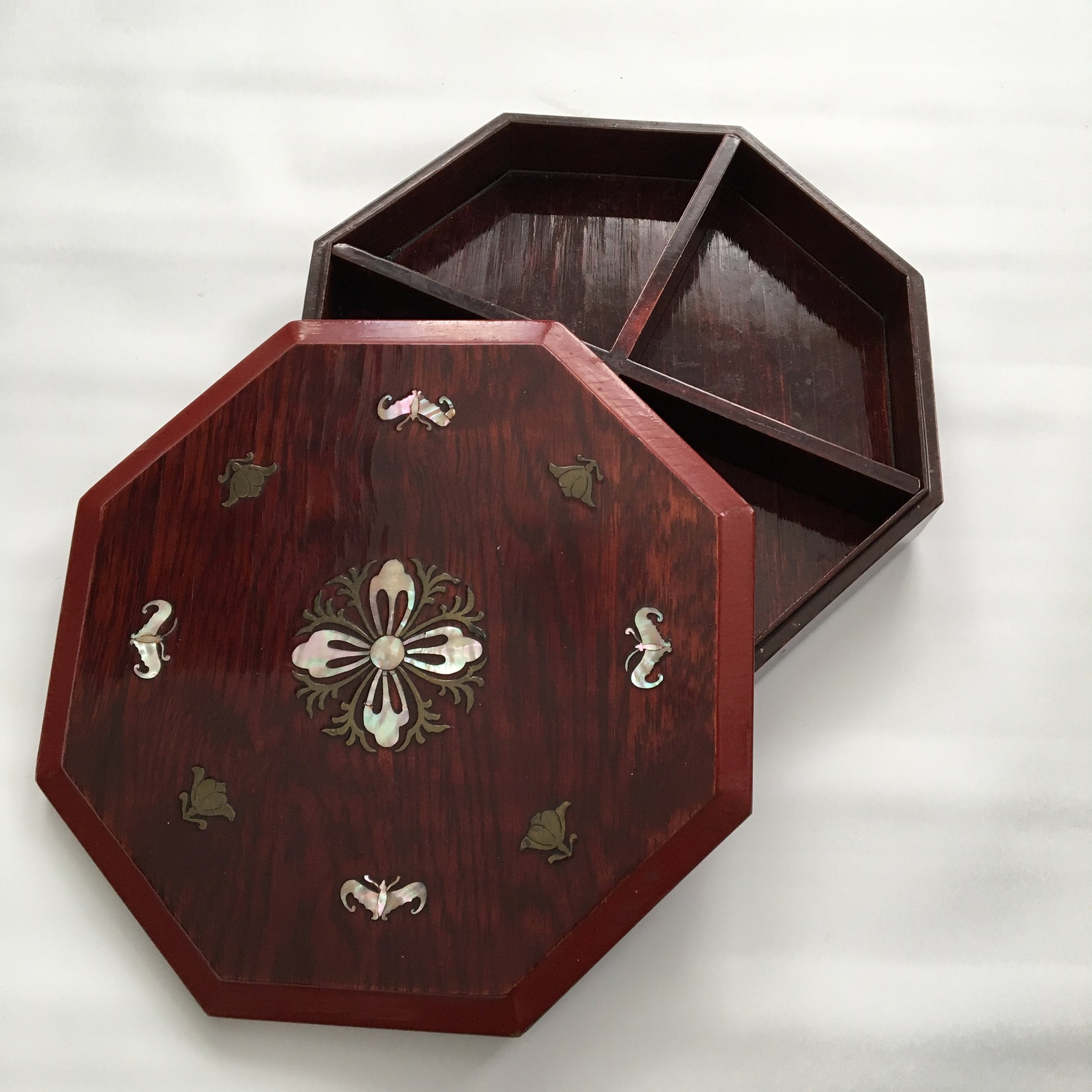 Wood and Inlay Octagonal Sectioned Box Vintage Inlaid Jewelry | Etsy