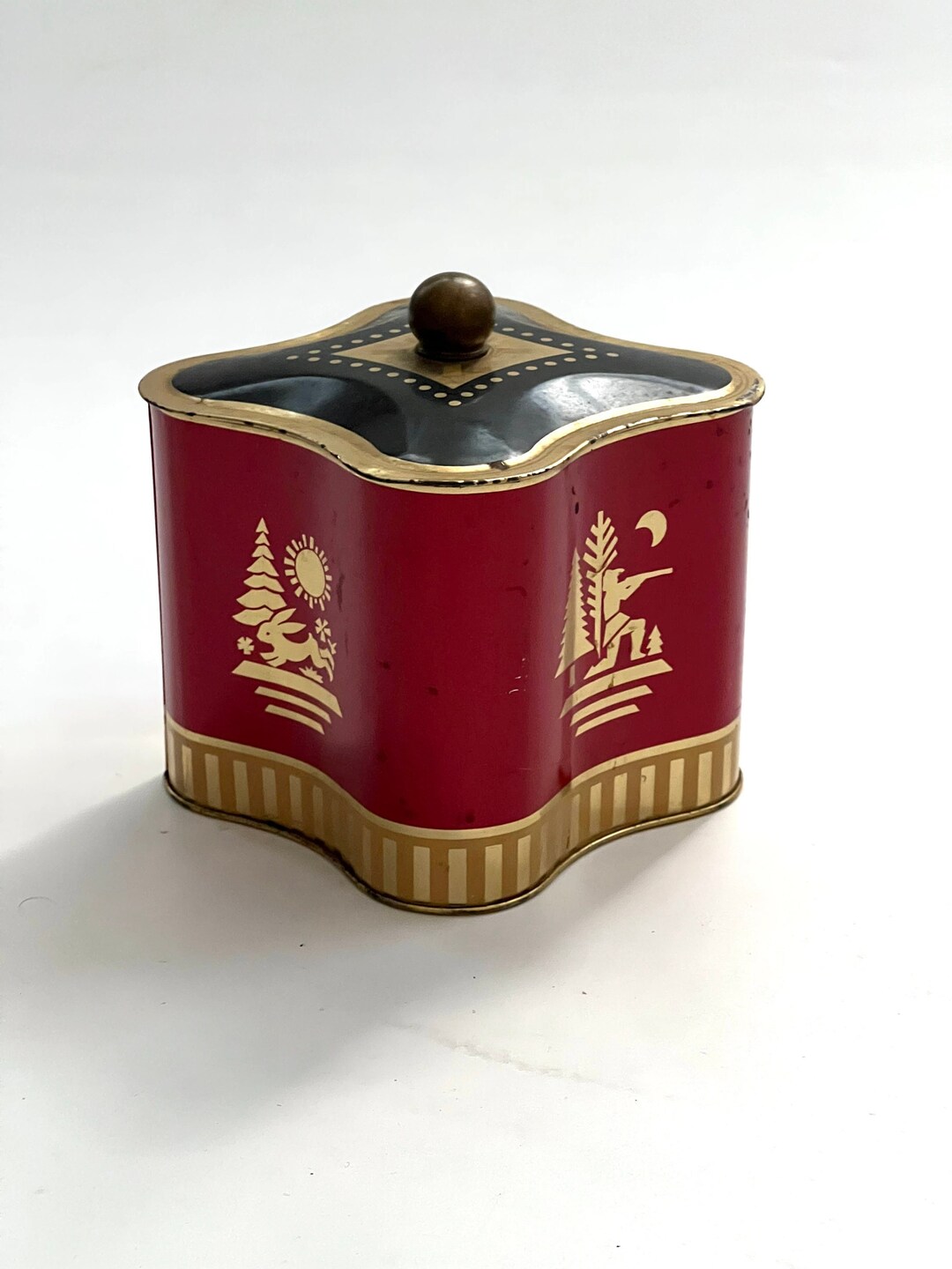 Vintage West German Square Biscuit Tin, Rounded Square Deco Style ...