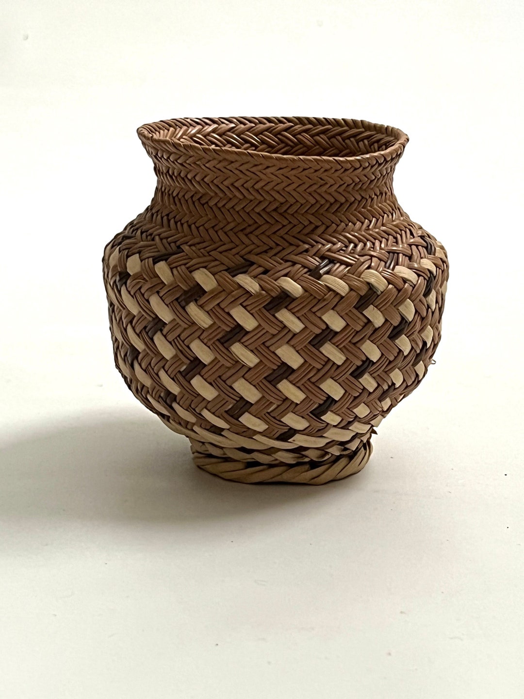 Native American Made Basket, Hand Woven Pine Needle Basket, Rustic ...