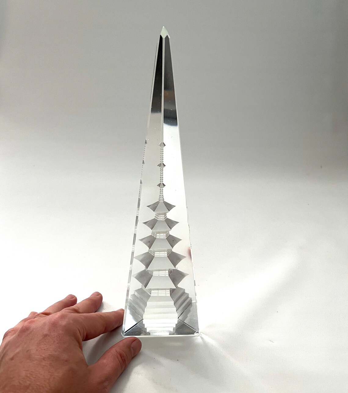 HOYA Reverse Cut Lead Crystal Obelisk Large Glass Pagoda - Etsy