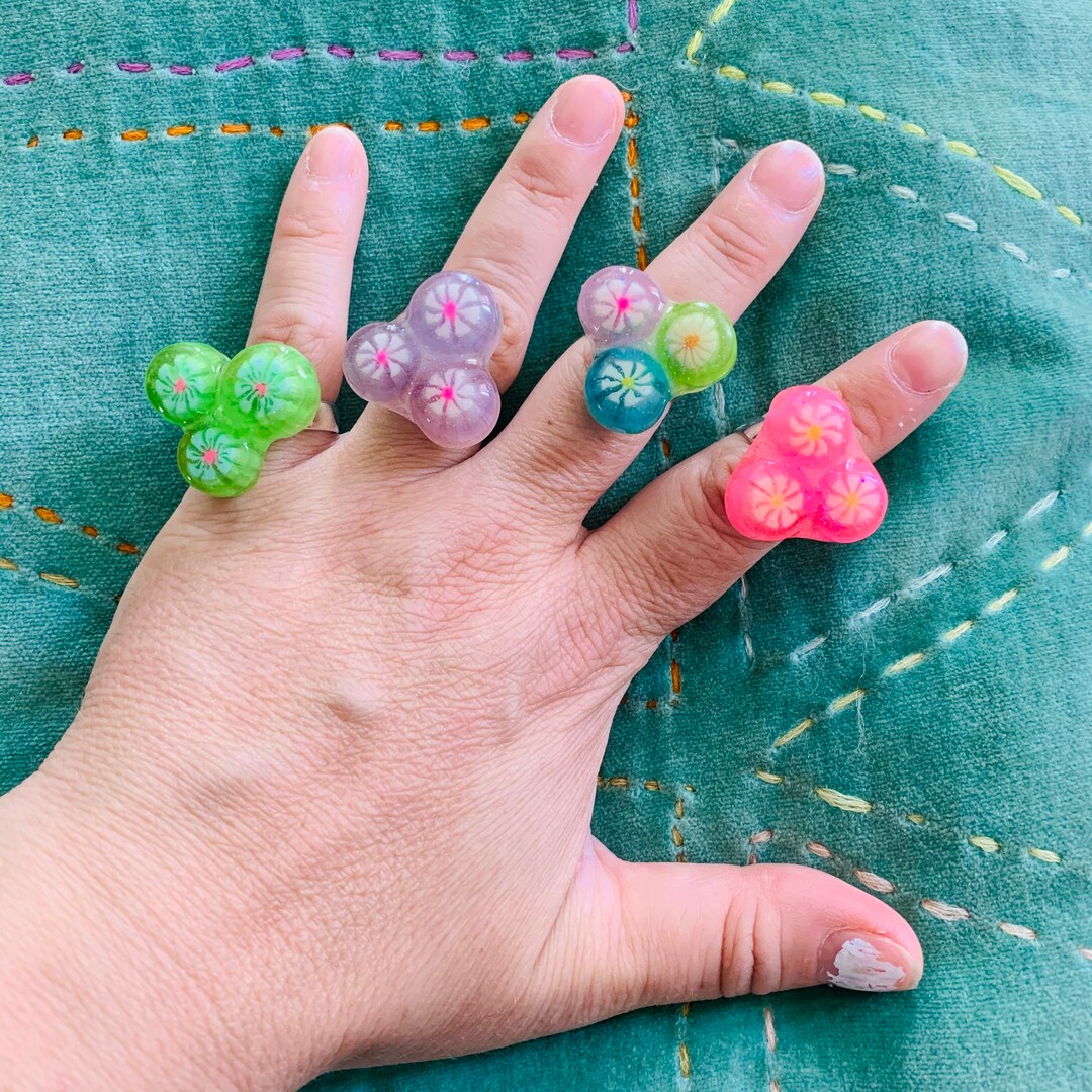 Japanese Flower Candy Rings Resin Jewelry Real Candy Rings Kintaro Ame ...