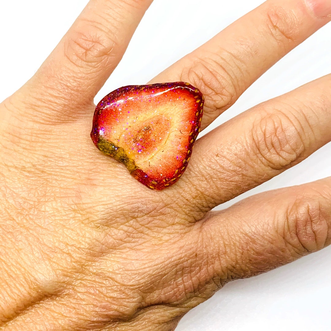 Strawberry Ring Real Fruit Jewelry Red Heart Strawberry Jewelry ...