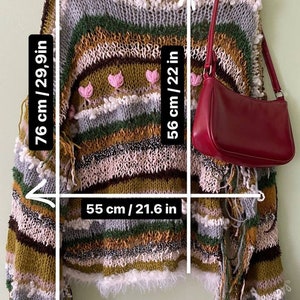 Colorful Heart Sweater: Chunky Knit Crochet Cardigan, Goblincore - Etsy