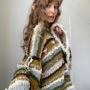 Colorful Heart Sweater: Chunky Knit Crochet Cardigan, Goblincore - Etsy