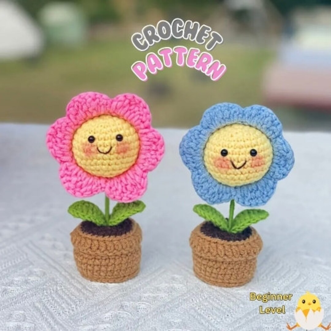 Crochet Pattern Smiley Daisy in Pot, Mini Daisy Pattern, Potted Plant ...