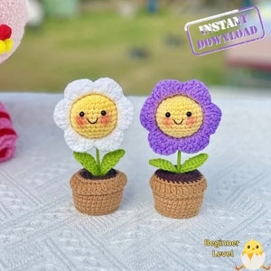 Crochet Pattern Smiley Daisy in Pot, Mini Daisy Pattern, Potted Plant ...