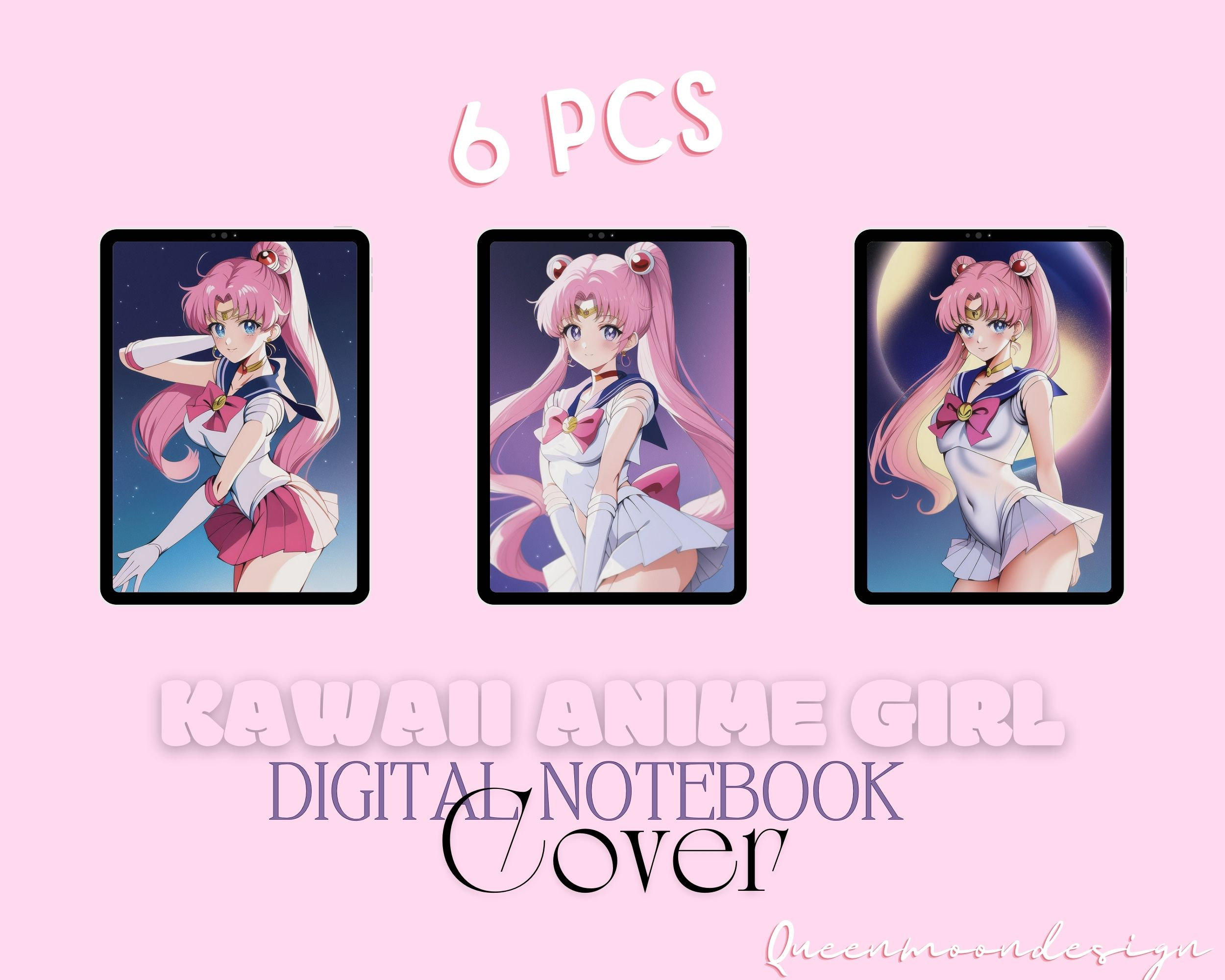 Kawaii Anime Girl Notebook Cover,digital Notebook Cover,cute Notebook ...