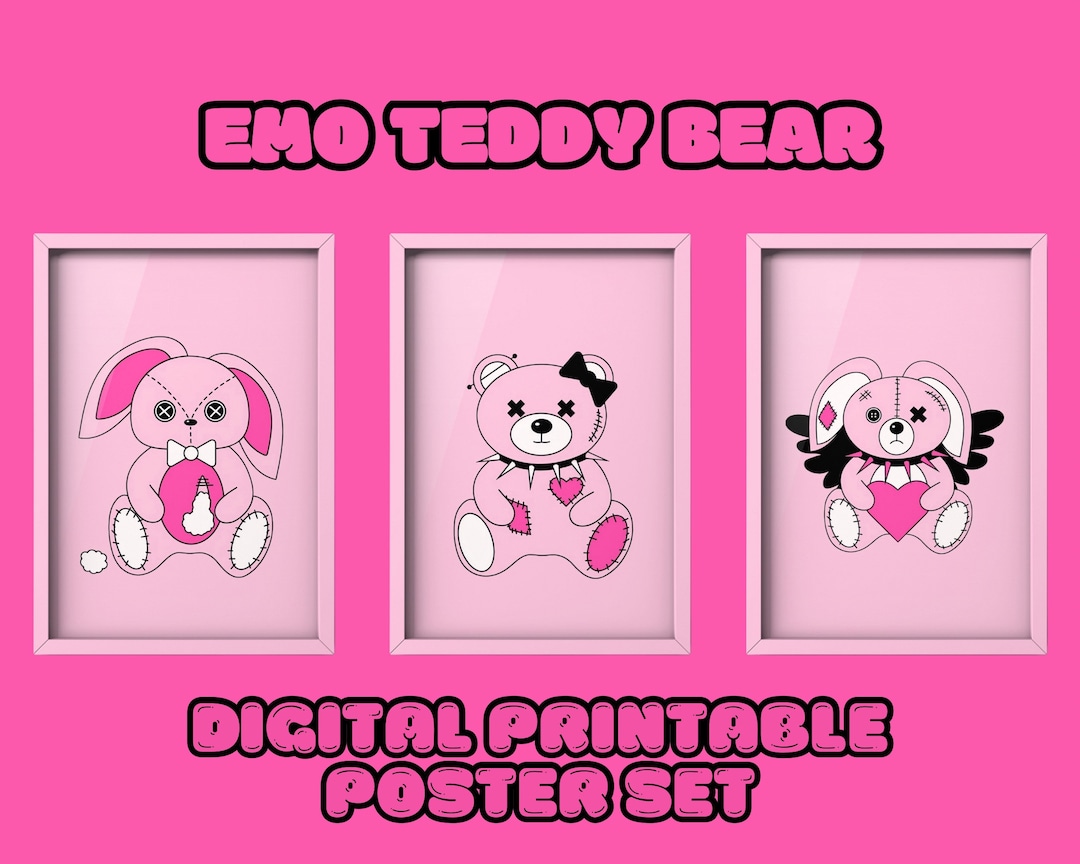 Emo Teddy Bear Wall Art,emo Teddy Bear Poster,teddy Bear Art,teddy Bear ...