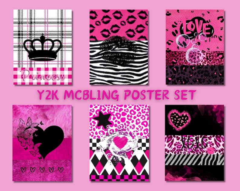 Y2k Mcbling Poster Set,y2k Poster,y2k Posters,pink Wall Art,y2k Wall ...