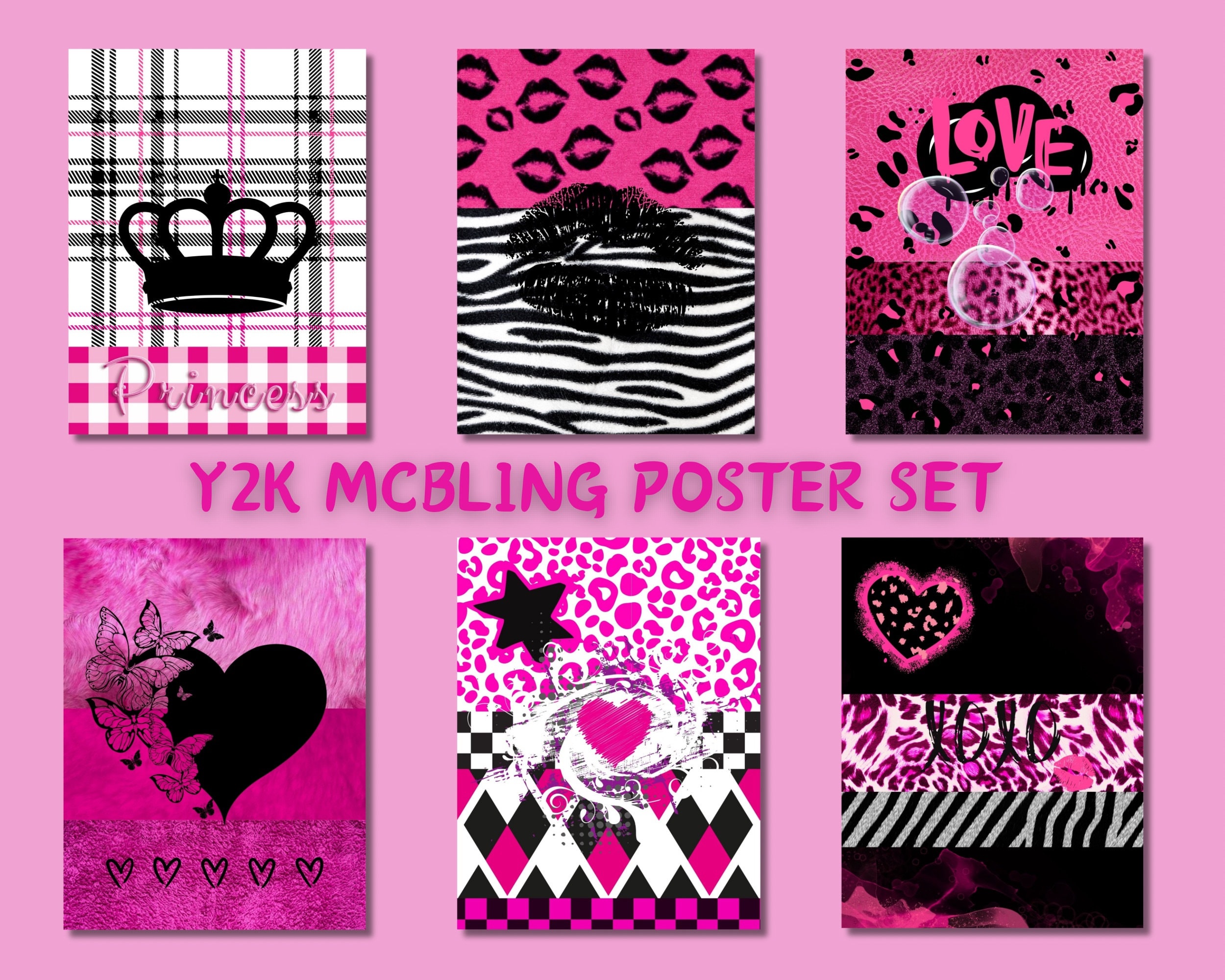 Y2k Mcbling Poster Set,y2k Poster,y2k Posters,pink Wall Art,y2k Wall Art,leopard Pattern,zebra ...