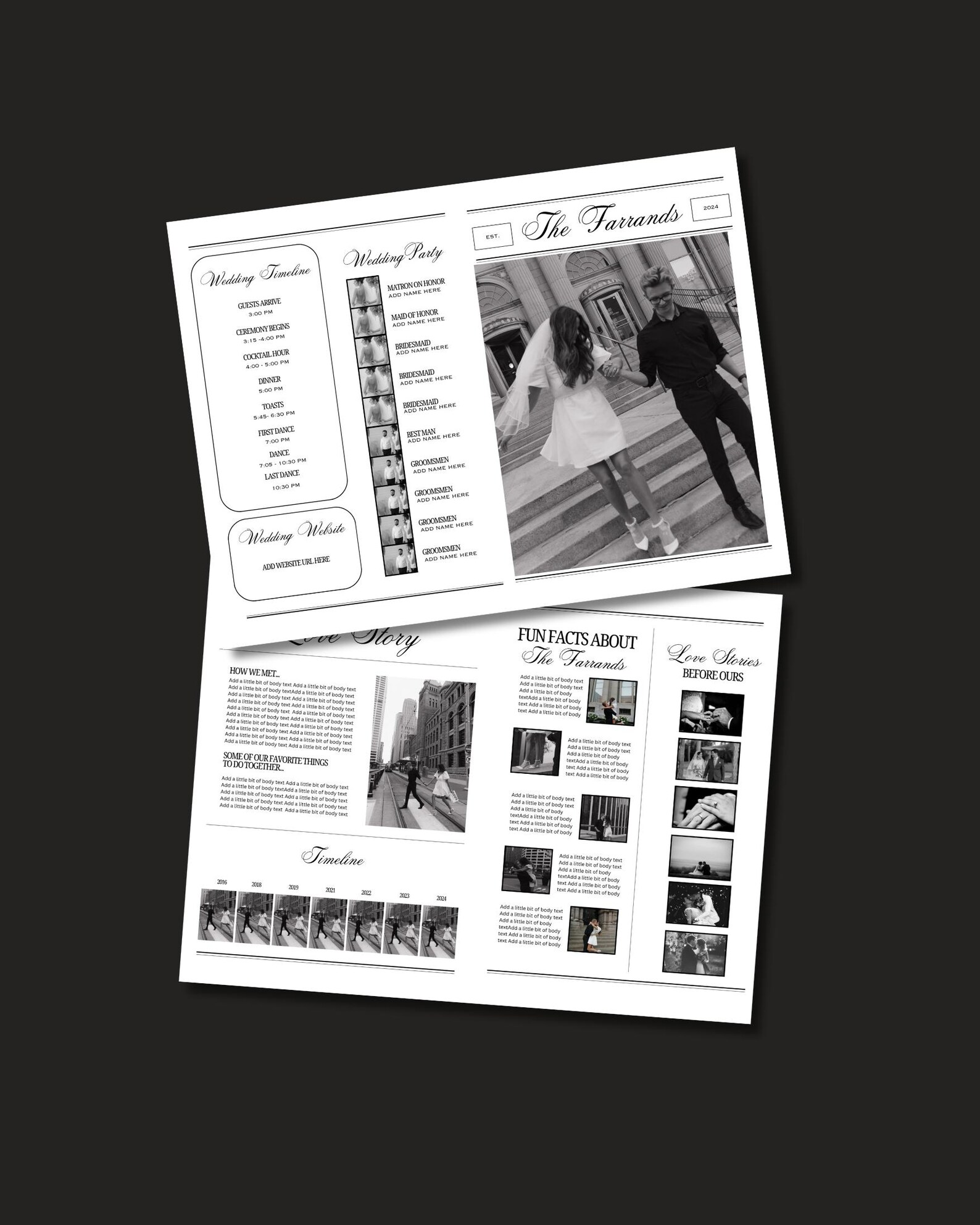 Wedding Newspaper Template | Customize Your Wedding Day Itinerary ...