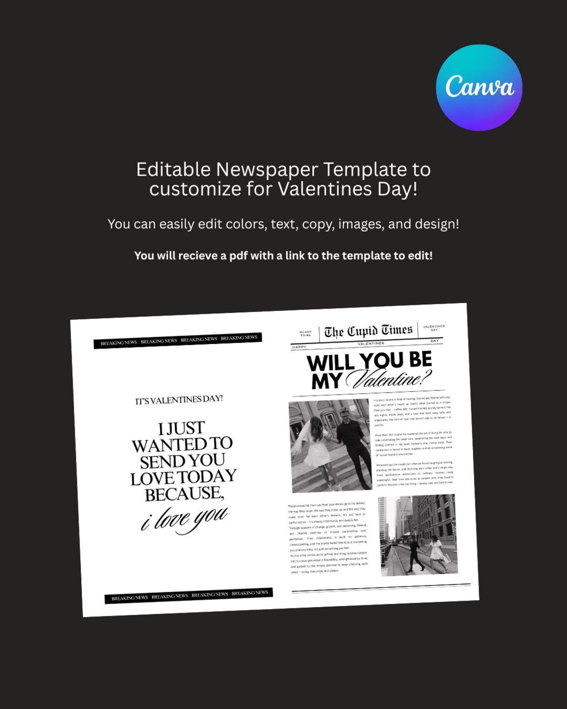 Editable Valentine Newspaper Template | Bouquet Wrap Printable ...