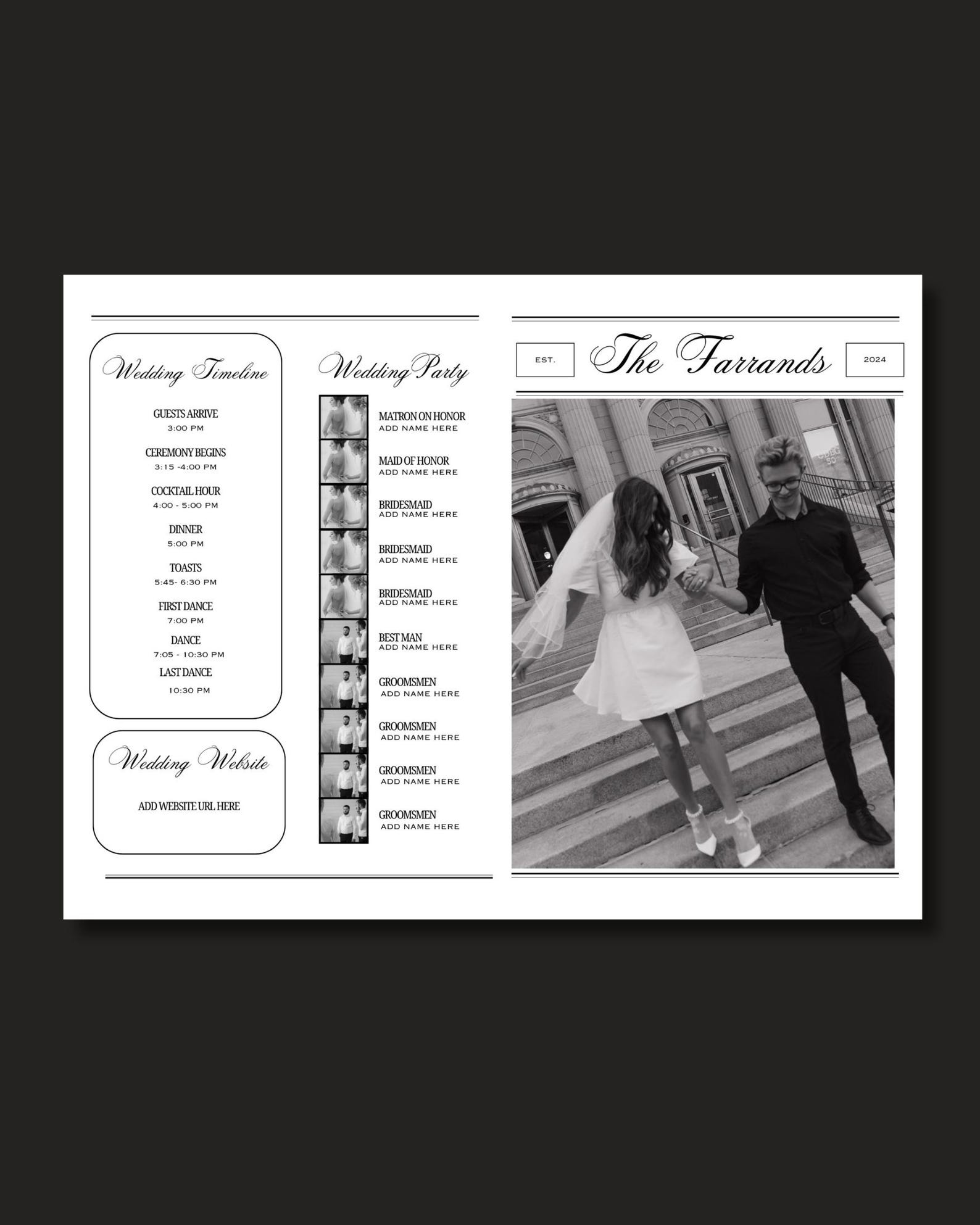 Wedding Newspaper Template | Customize Your Wedding Day Itinerary ...