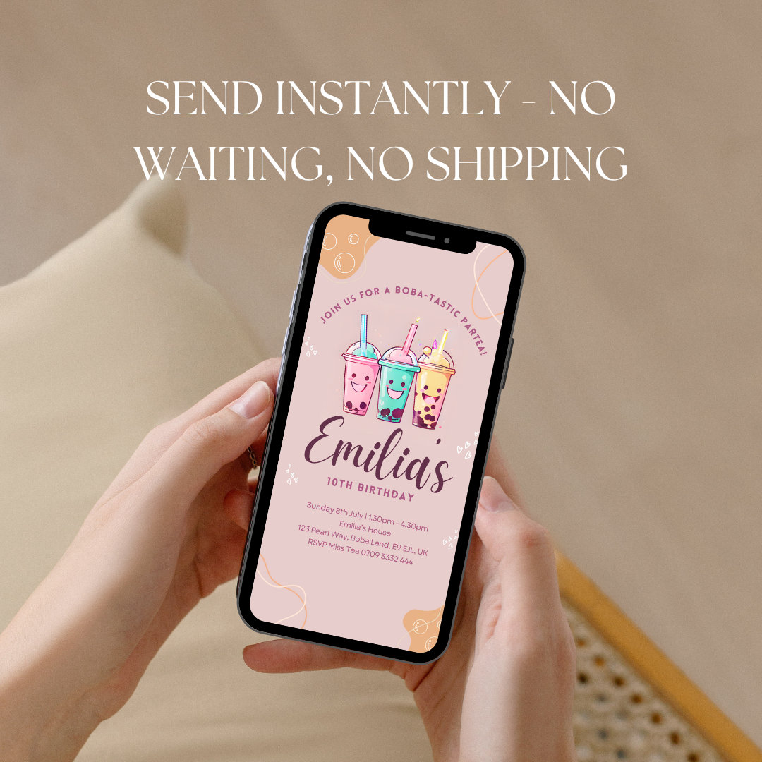 Boba Bubble Tea Birthday Invitation, DIGITAL Invite Download, Editable ...