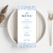 Elegant Blue Floral Wedding Menu Template, Dusty Blue Floral Wedding ...