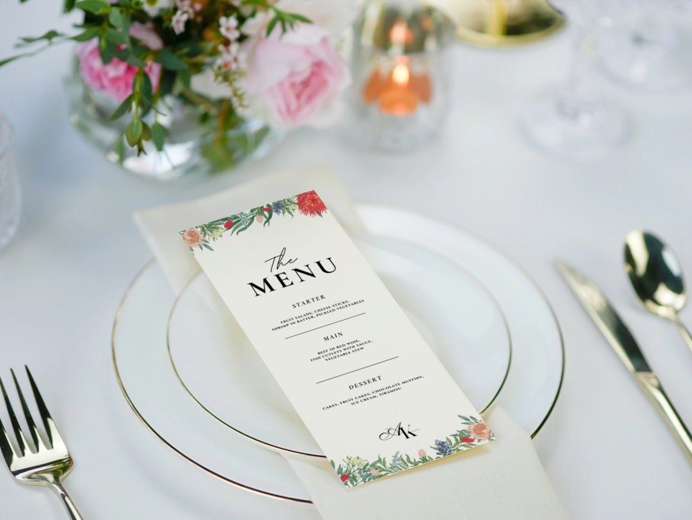 Beige Wildflower Wedding Menu Template, Beige Floral Wedding Menu ...