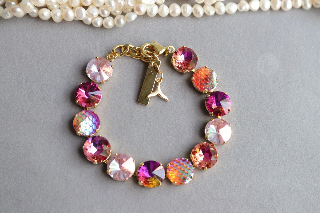 Sunset Siren Bracelet Mermaid Pink Peach Coral Iridescent Crystal ...