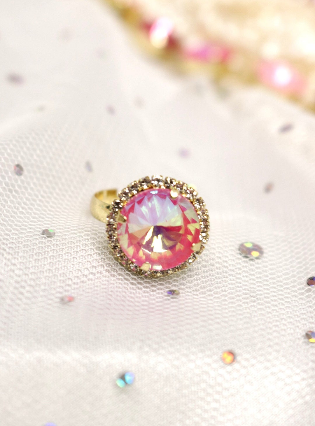 Rose Blossom Hot Pink Ring Astral Neon Pink Fuchsia Magenta Crystal ...