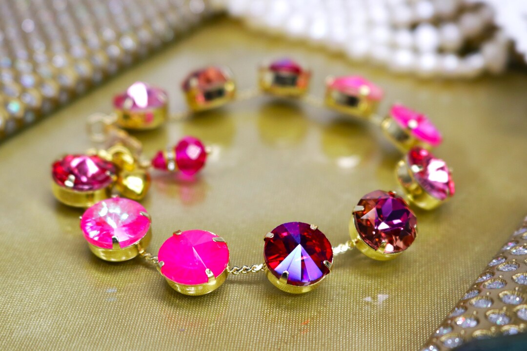 Hot Pink Tennis Bracelet Rose Astral Neon Pink Fuchsia Magenta Crystals ...