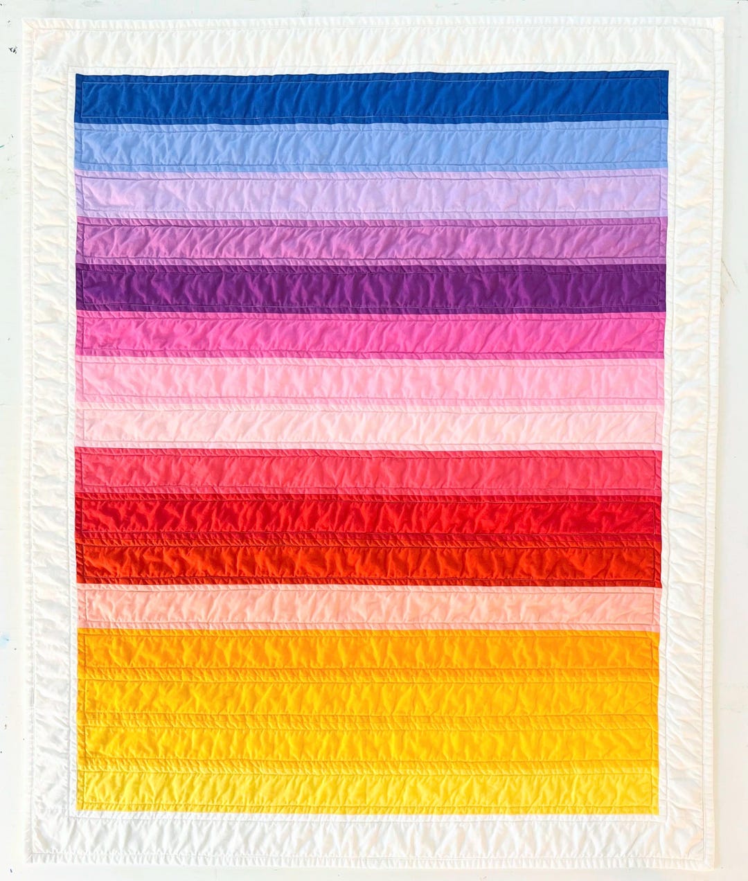 Rainbow Baby Quilt - Sunset Colors, Handmade Cotton, Modern Minimalist ...