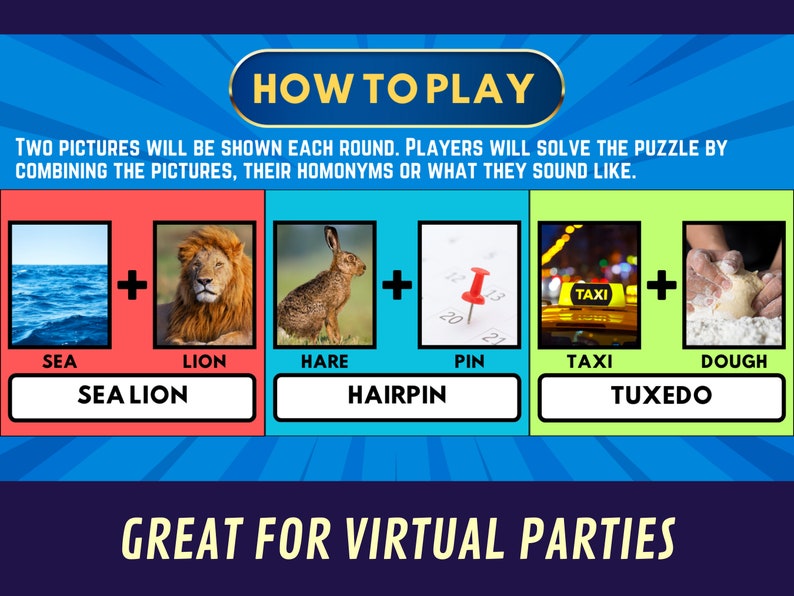 VIRTUAL PARTY GAME Powerpoint Game Show Pictoword Quiz Game Night ...