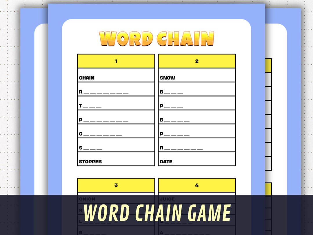 WORD CHAIN Game, Chain Reaction Printable Game, Word Game, Quiz, Party Game, Team Building ...