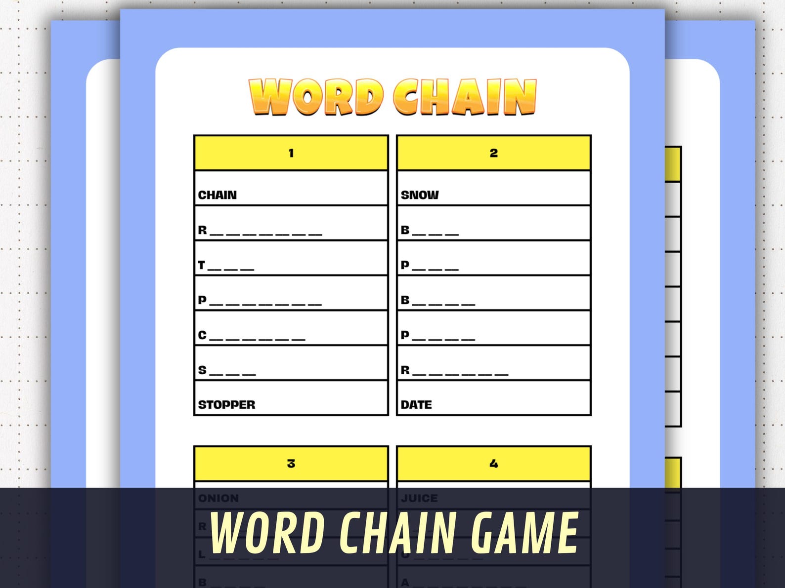 WORD CHAIN Game, Chain Reaction Printable Game, Word Game, Quiz, Party ...