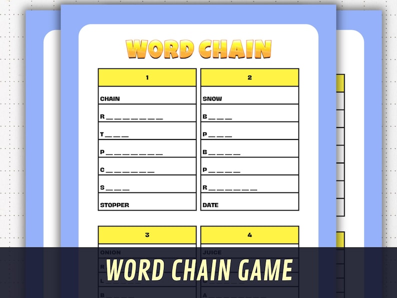 WORD CHAIN Game, Chain Reaction Printable Game, Word Game, Quiz, Party ...