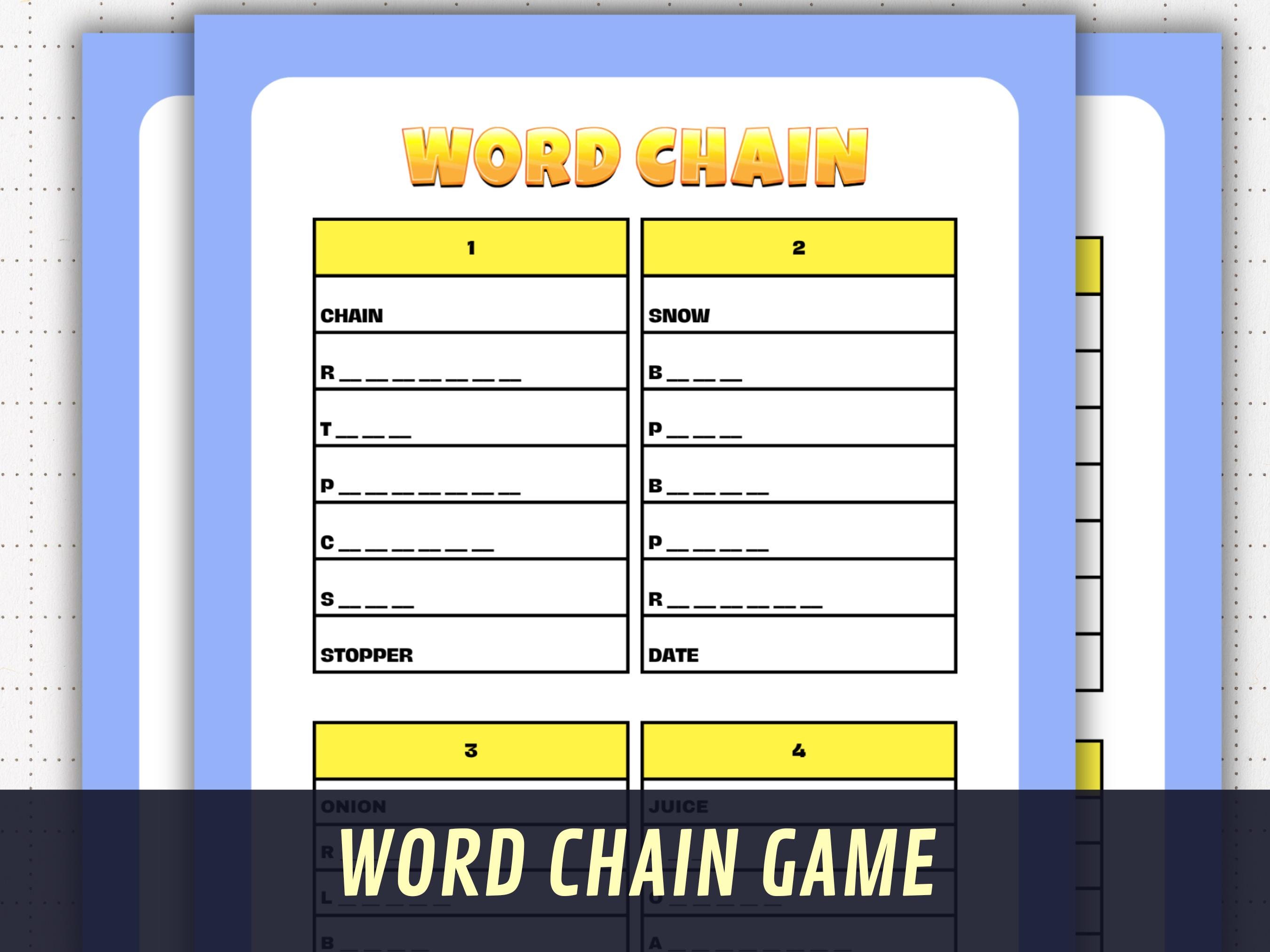 WORD CHAIN Game, Chain Reaction Printable Game, Word Game, Quiz, Party ...