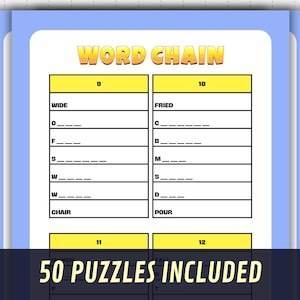 WORD CHAIN Game, Chain Reaction Printable Game, Word Game, Quiz, Party ...