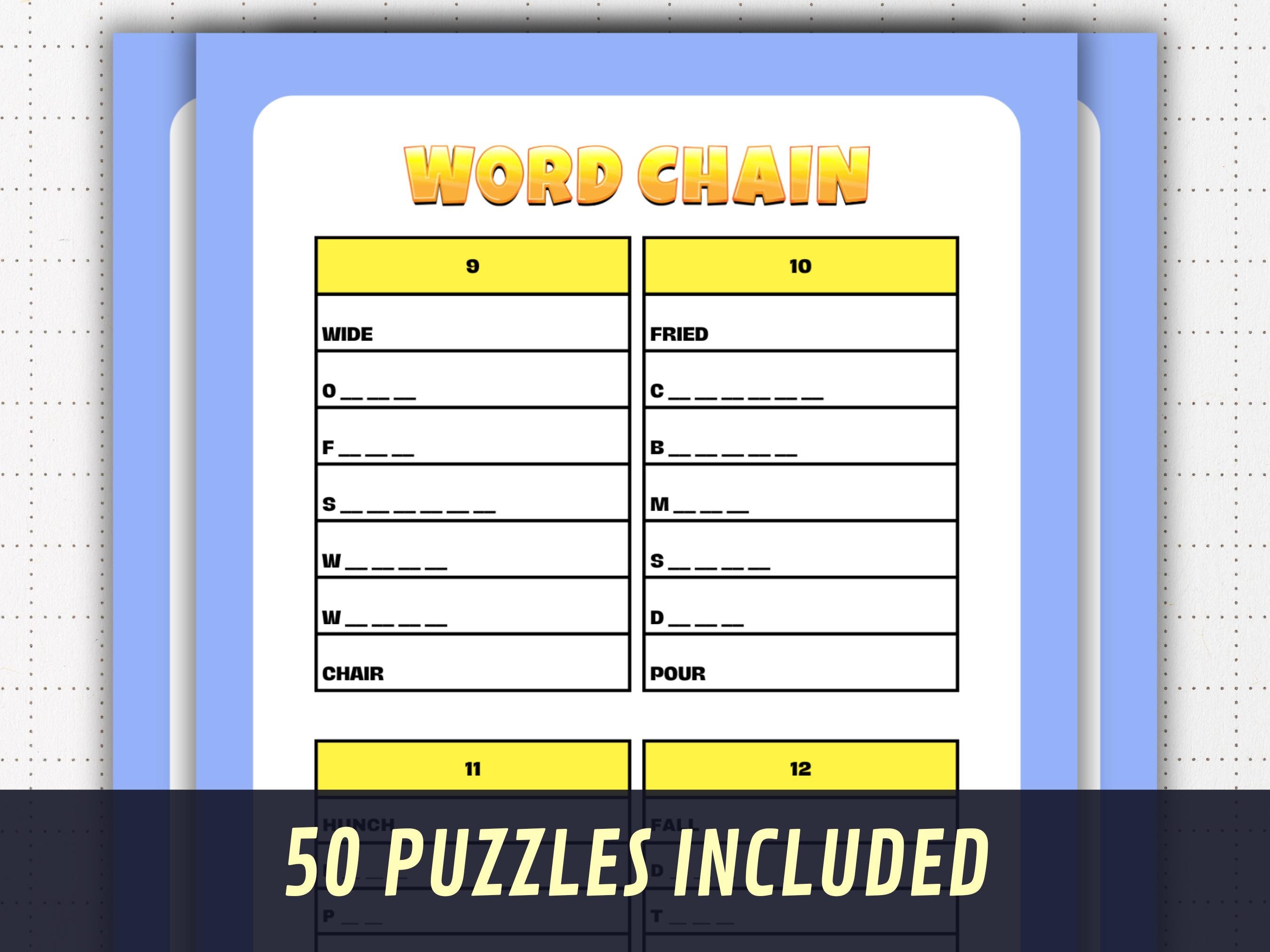 WORD CHAIN Game, Chain Reaction Printable Game, Word Game, Quiz, Party ...