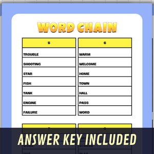 WORD CHAIN Game, Chain Reaction Printable Game, Word Game, Quiz, Party ...