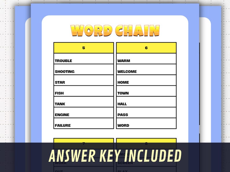 WORD CHAIN Game, Chain Reaction Printable Game, Word Game, Quiz, Party ...