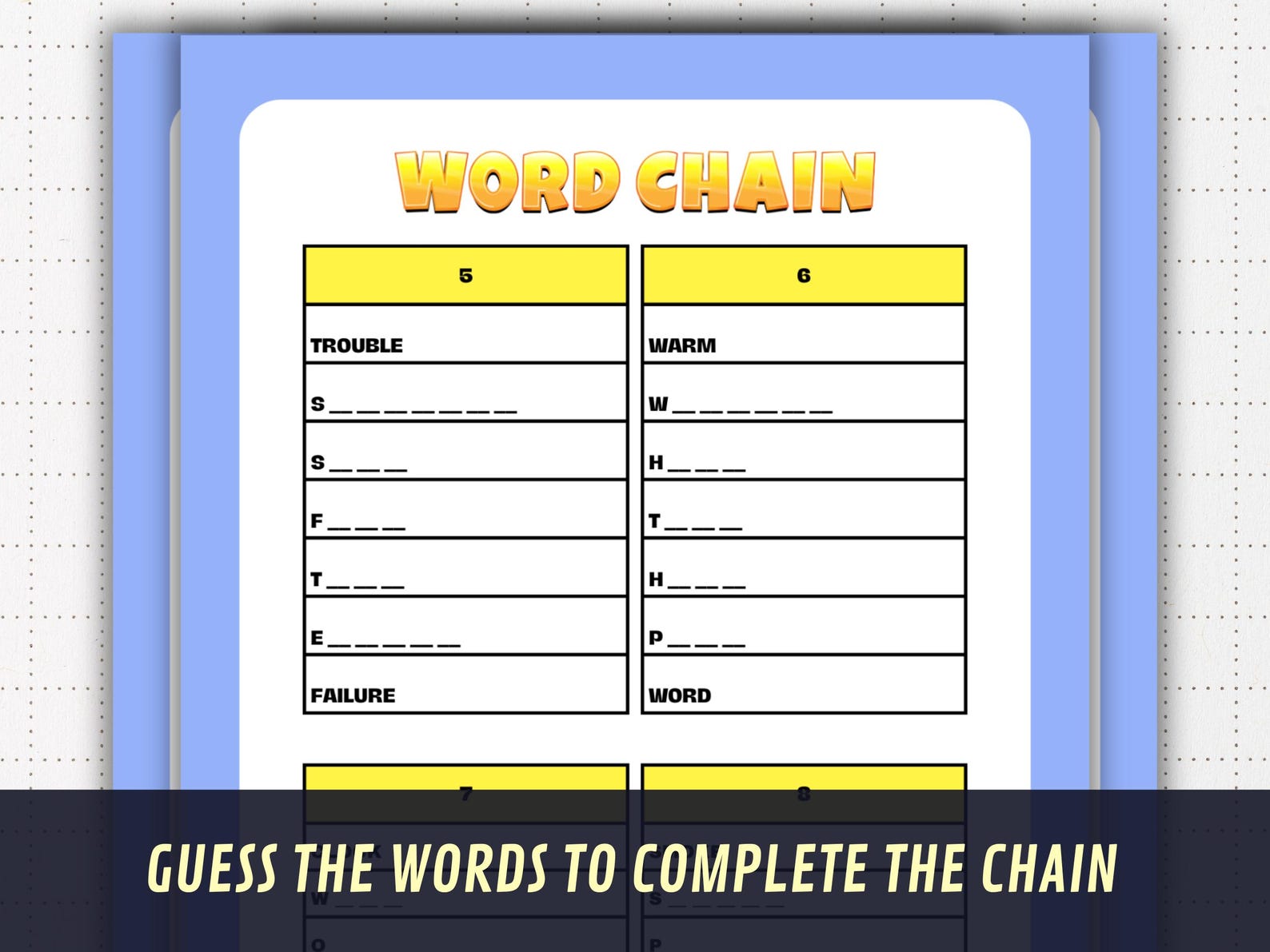WORD CHAIN Game, Chain Reaction Printable Game, Word Game, Quiz, Party ...