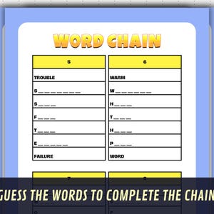 WORD CHAIN Game, Chain Reaction Printable Game, Word Game, Quiz, Party ...