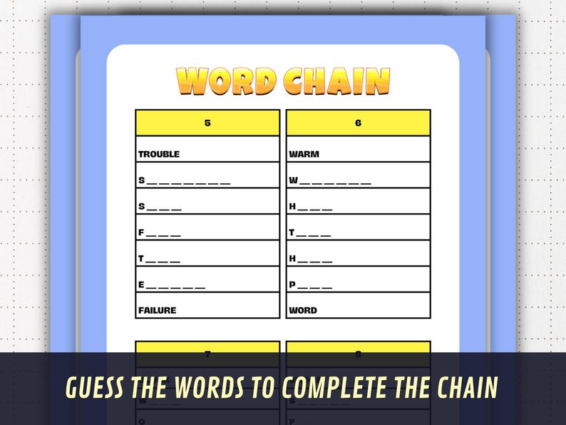 WORD CHAIN Game, Chain Reaction Printable Game, Word Game, Quiz, Party ...
