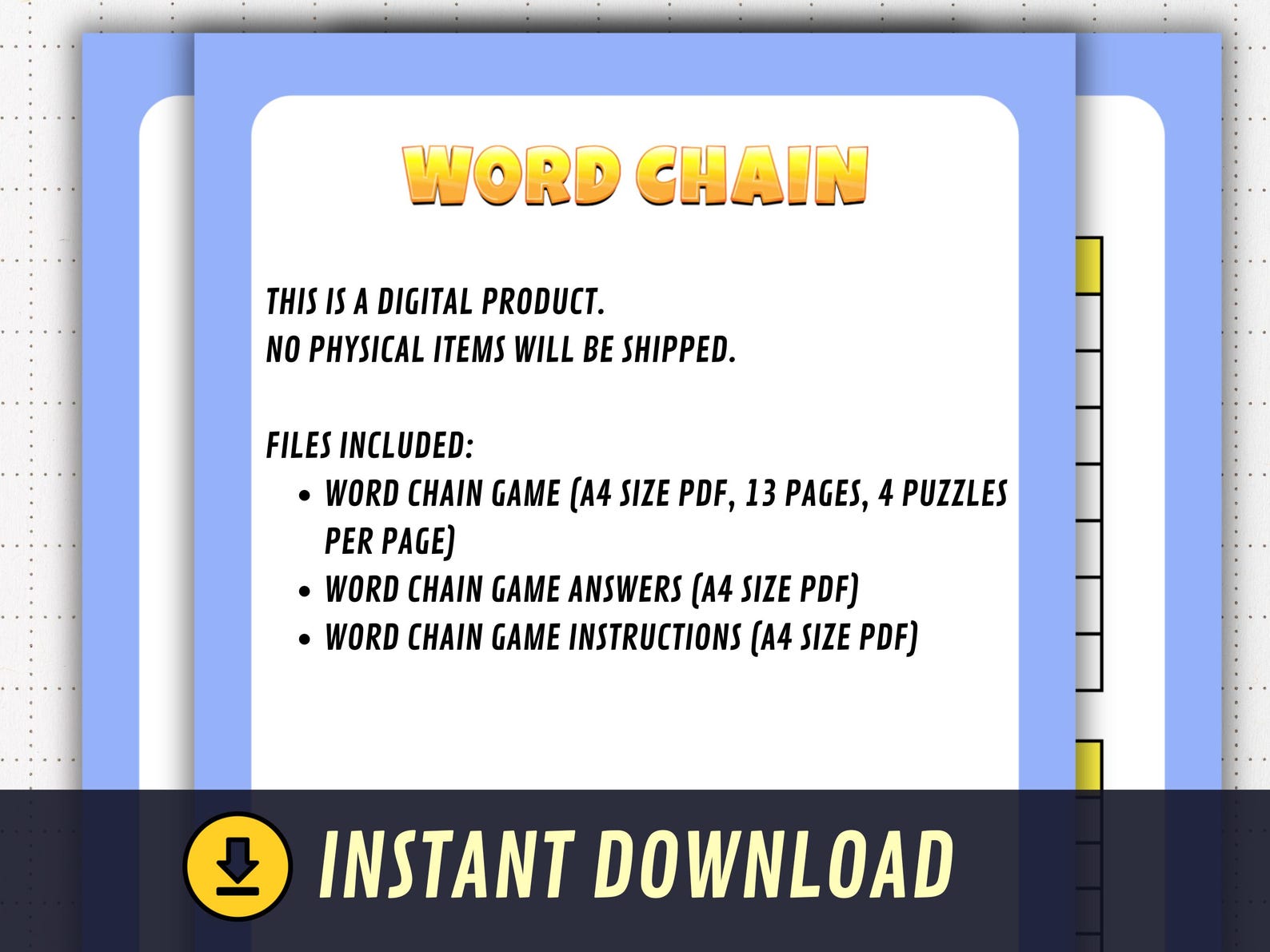 WORD CHAIN Game, Chain Reaction Printable Game, Word Game, Quiz, Party ...