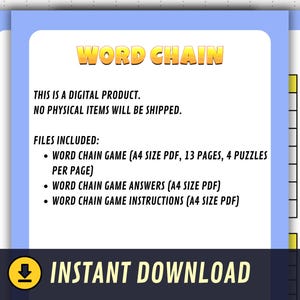 WORD CHAIN Game, Chain Reaction Printable Game, Word Game, Quiz, Party ...