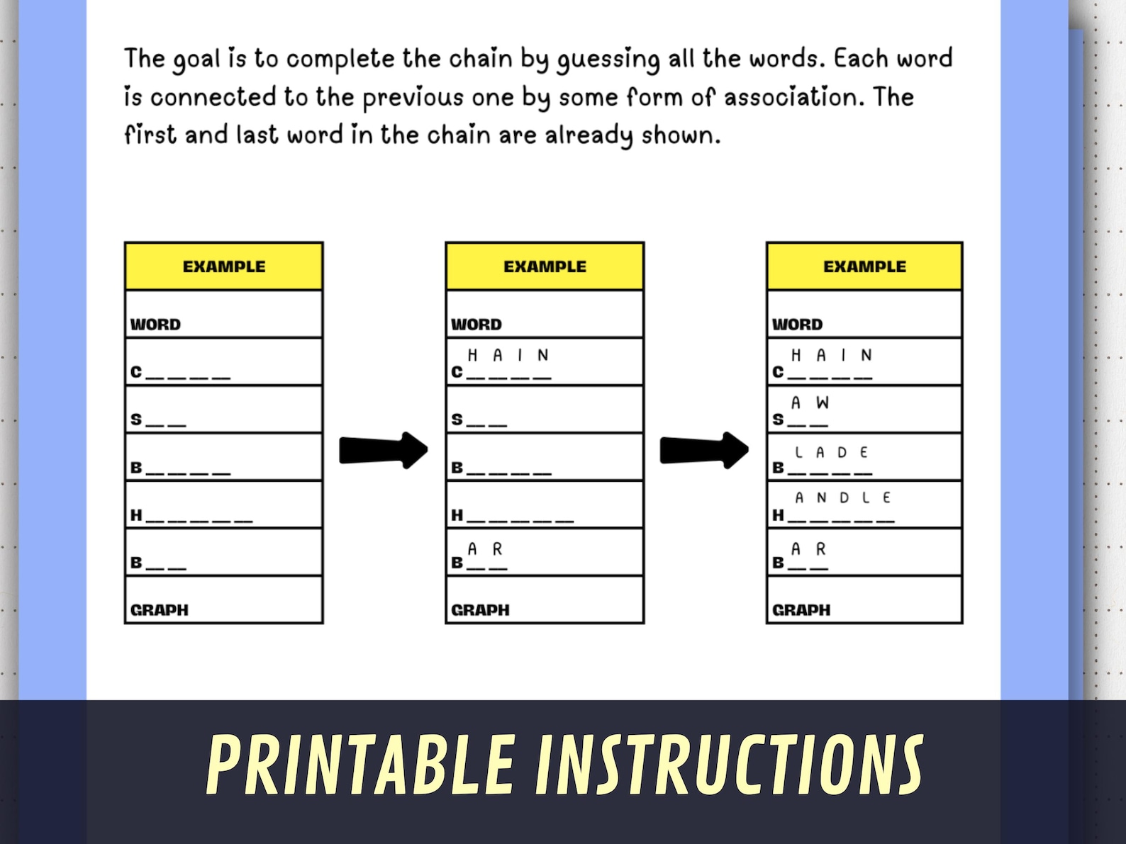 WORD CHAIN Game, Chain Reaction Printable Game, Word Game, Quiz, Party ...